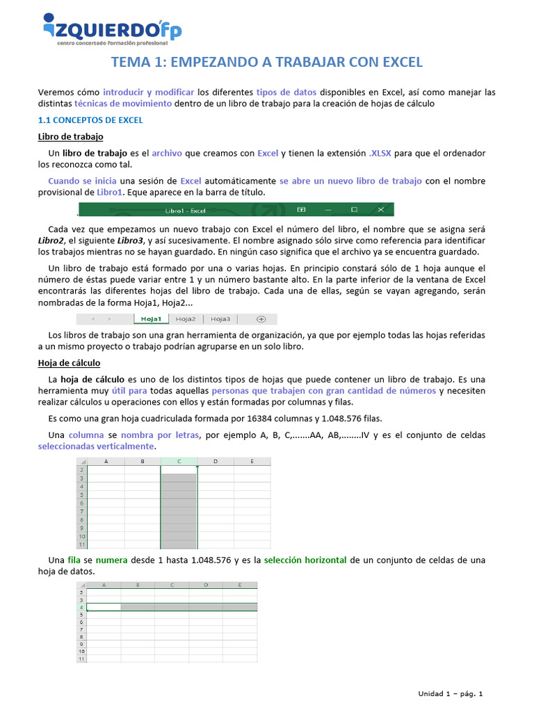 Tema 1 Empezar A Trabajar Con Excel | PDF | Hoja de cálculo | Microsoft Excel