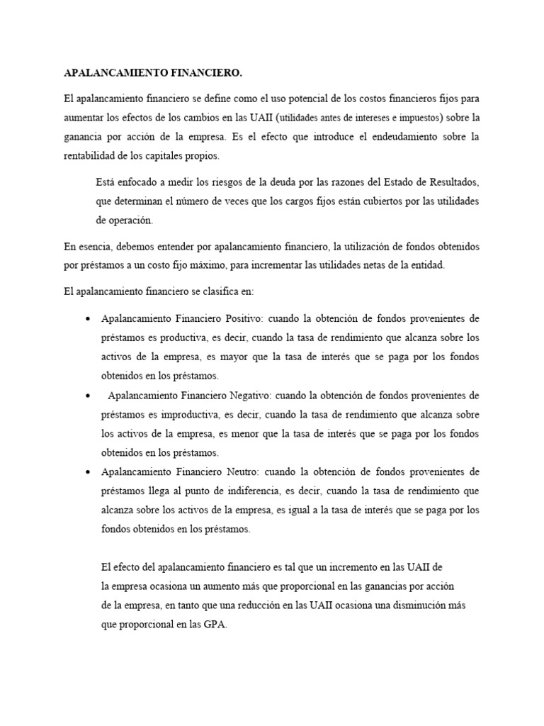 Apalancamiento Financiero Exp. | PDF | Apalancamiento (Finanzas) | Business