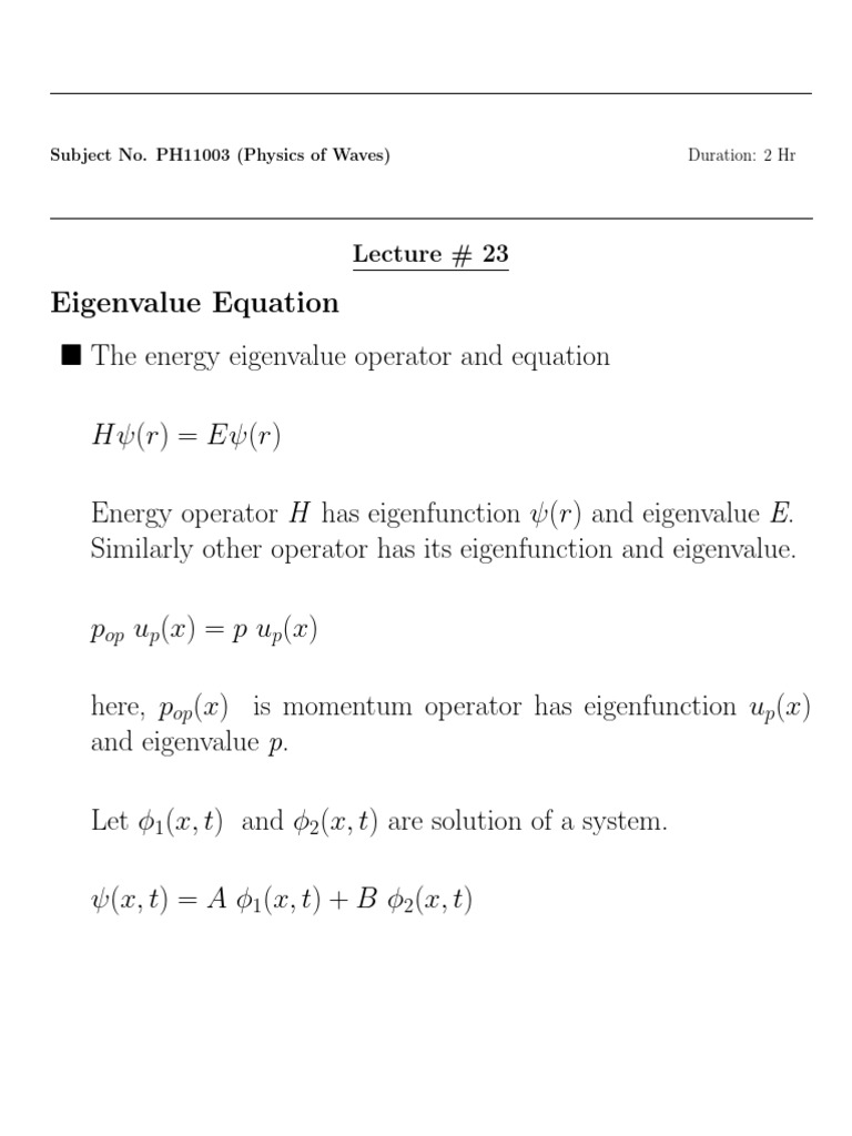 Lecture # 23: Subject No. PH11003 (Physics of Waves) Duration: 2 HR | PDF | Wave Function | Waves