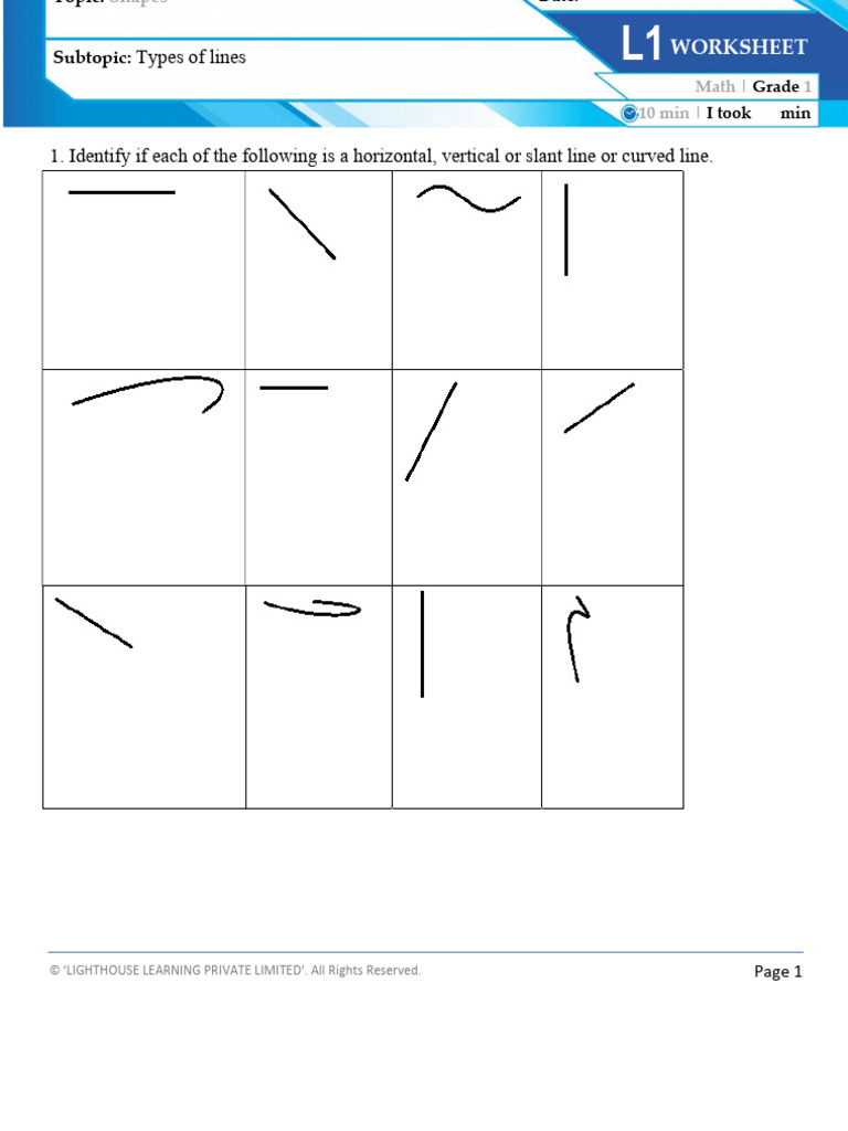 Types of Lines Worksheet | PDF | Teaching Methods & Materials