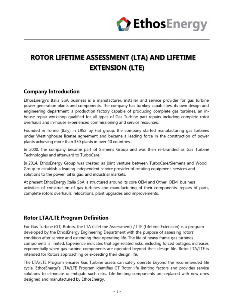Ethos Energy Rotor Lifetime Assessment and Lifetime Extension | PDF ...