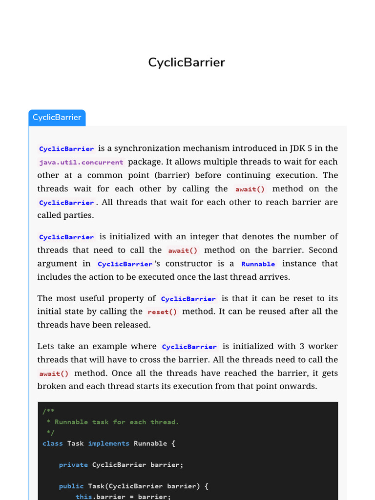 64 CyclicBarrier | PDF | Thread (Computing) | Computer Science