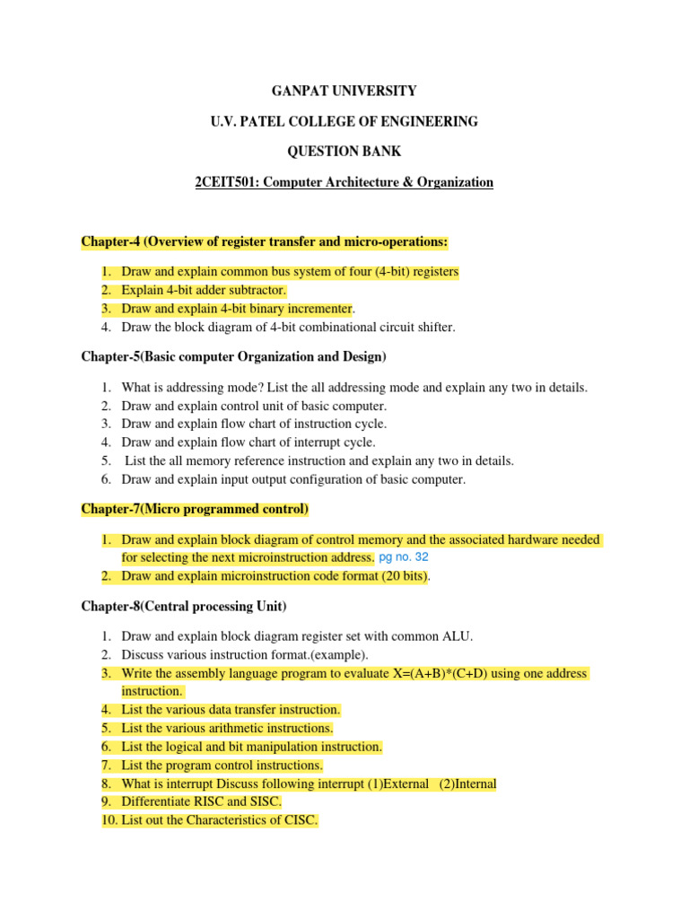 Question Bank - CAO-1 | PDF | Cpu Cache | Electrical Engineering
