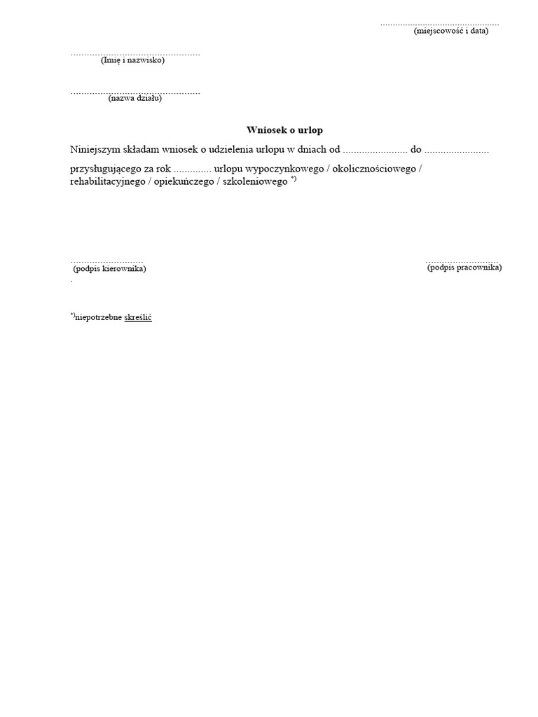 Wniosek o Urlop | PDF