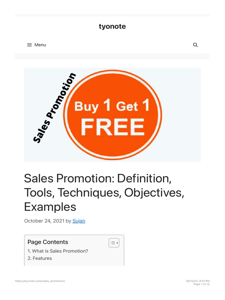 Sales Promotion - Definition, Tools, Techniques, Examples | PDF | Sales ...