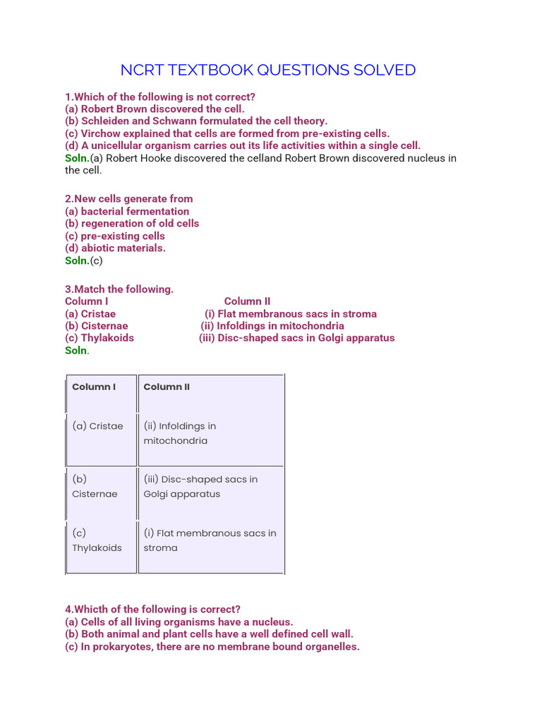 Important Questions of Cell - The Unit of Life | PDF | Mitochondrion ...