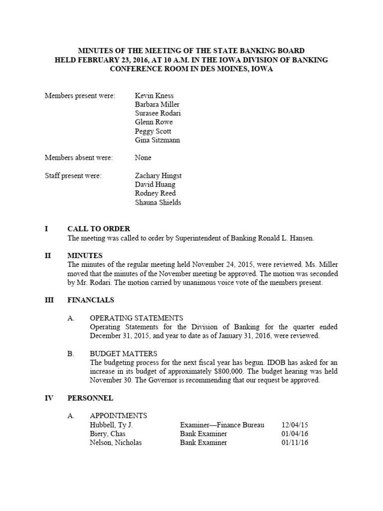 Minutes for Bank Account Opening Meeting | PDF