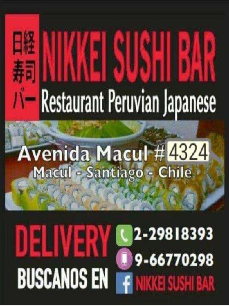 Menú Nikkei Sushi Bar Macul Junio 2020 | PDF