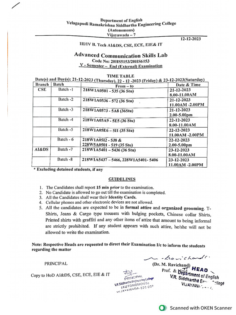 Acs Lab External Examinations Schedule | PDF