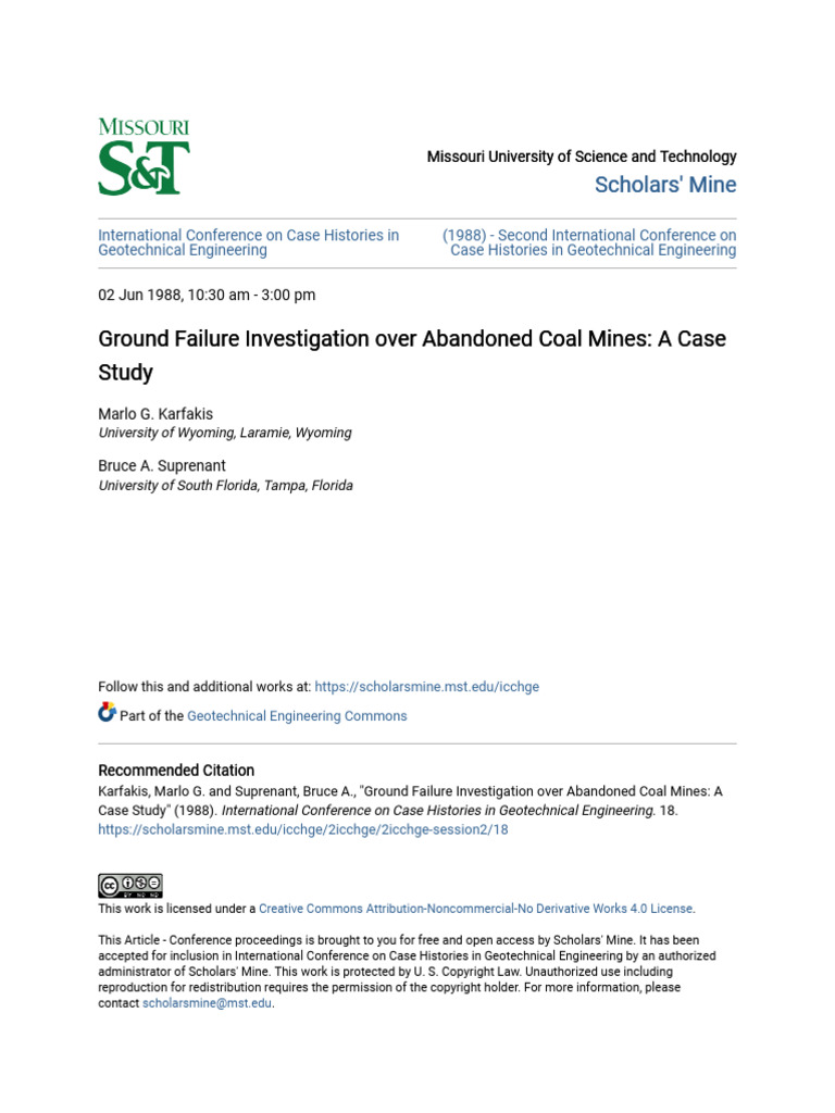 Ground Failure Investigation Over Abandoned Coal Mines - A Case Study ...