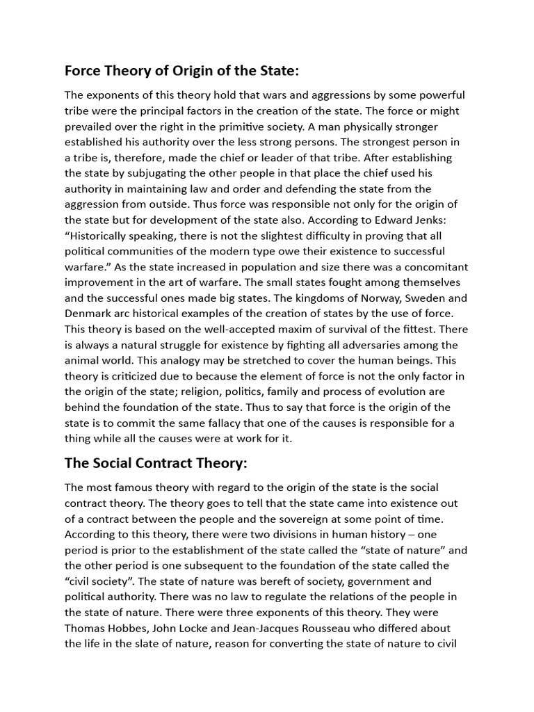Force Theory of Origin of the State | PDF | Social Contract ...