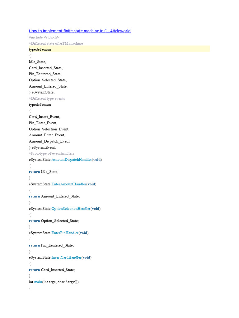 How To Implement Finite State Machine in C | PDF