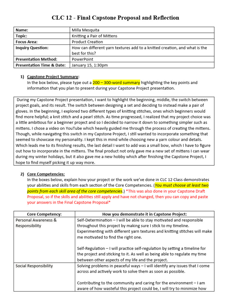 CLC 12-Combined Final Capstone Proposal Ref | PDF | Knitting | Thought