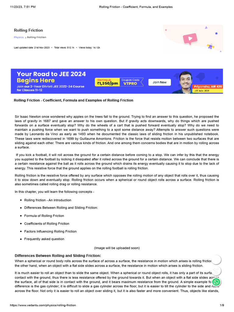 Rolling Friction Coefficient Formula And Examples Download Free