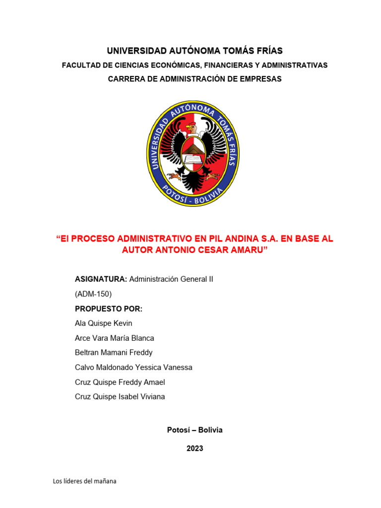 Proceso Administrativo en PIL Andina S.A. | PDF | Planificación ...