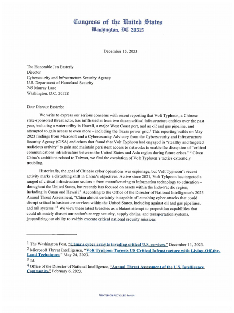 (DAILY CALLER OBTAINED) - 12.15.23 Bipartisan Letter To CISA | PDF