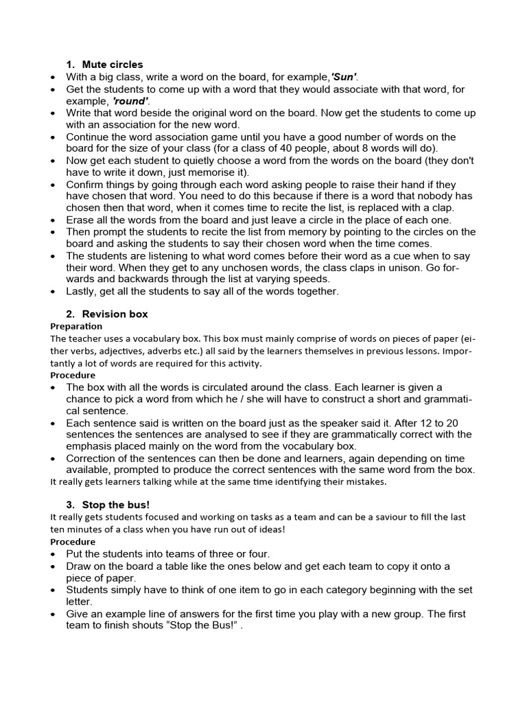 vocabulary games | PDF | Adverb | Cognitive Science