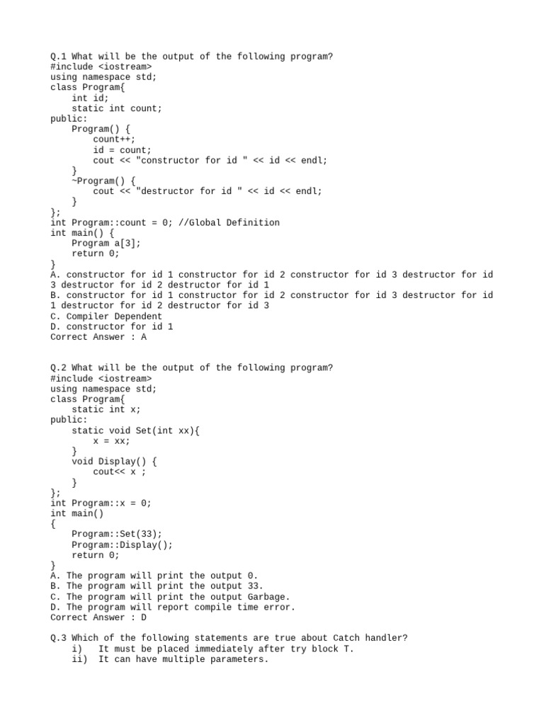 Samplequestions4 Pdf Namespace Computer Programming 