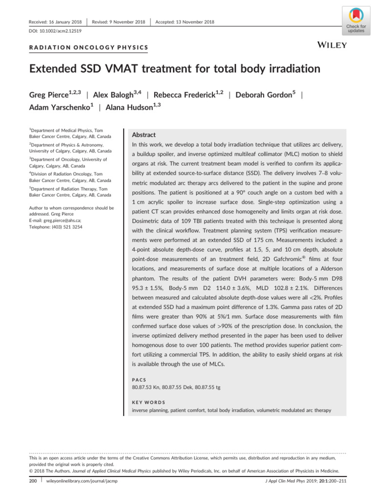 2018 Extended SSD VMAT Treatment For Total Body Irradiation - Acm2 ...