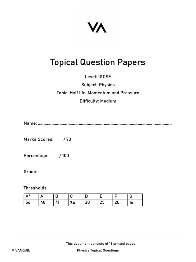 Half Life Momentum and Pressure Practice Questions Updated | PDF