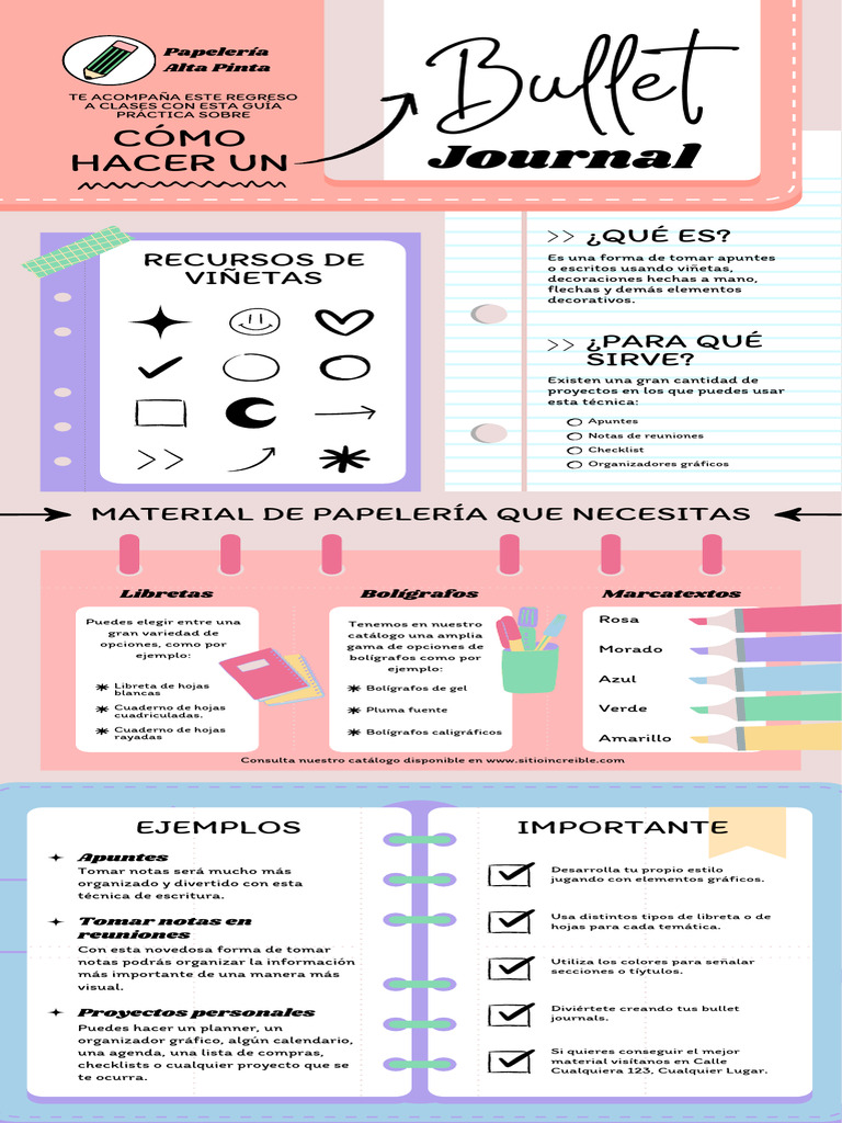 Infografía Guía Práctica Bullet Journal Libreta Rosa | PDF | Cuaderno