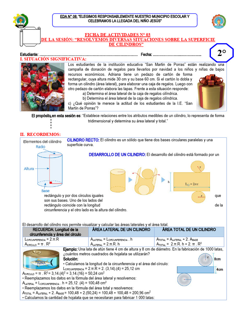 Cálculo de áreas en cilindros para niños | PDF | Pi | Geometría