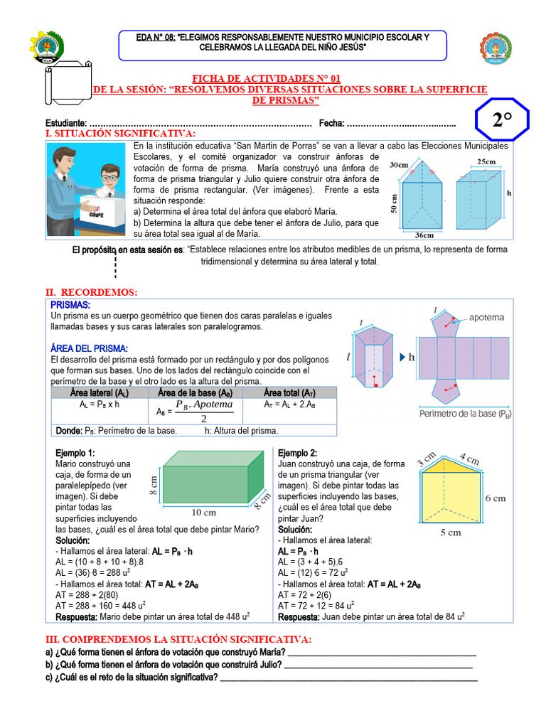 Medidas de Prismas para Actividades Escolares | PDF | Triángulo ...