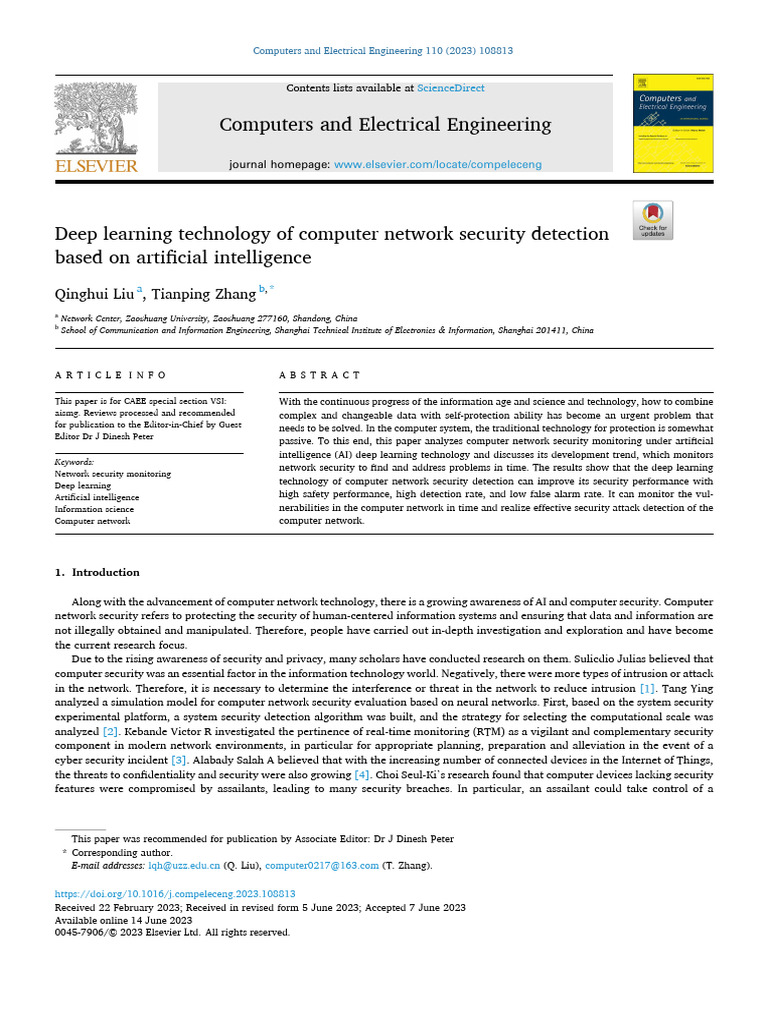 X Deep Learning Technology of Computer Network Security Detection Based on Artificial ...