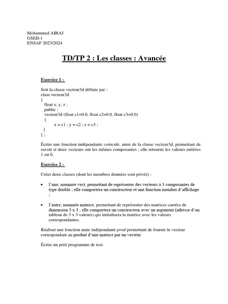 FicheTD TP2 | PDF | Constructeur (programmation) | Programmation