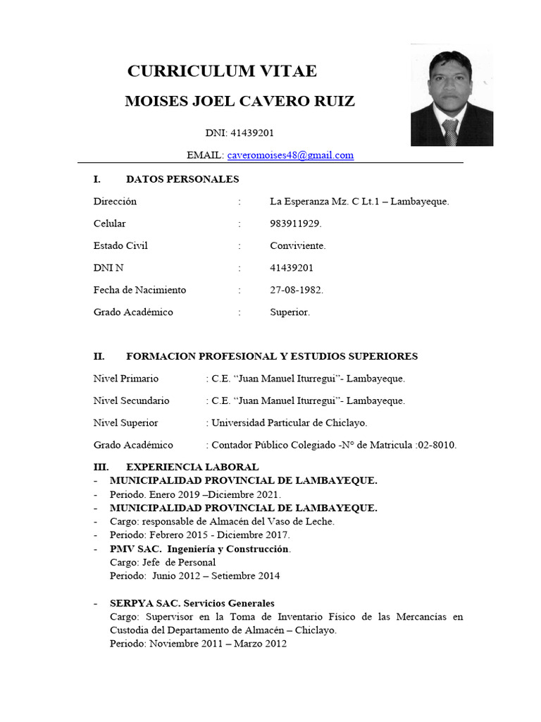 Curriculum Vitae Moisés Cavero Ruiz | PDF