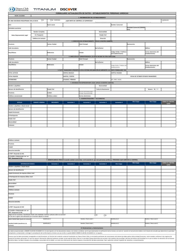 Formulario de Actualización de Datos | Descargar gratis PDF | Bancos