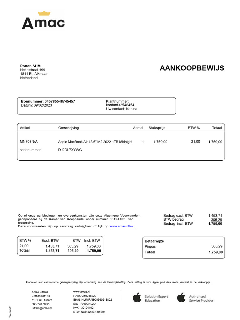 AANKOOPBEWIJS | PDF