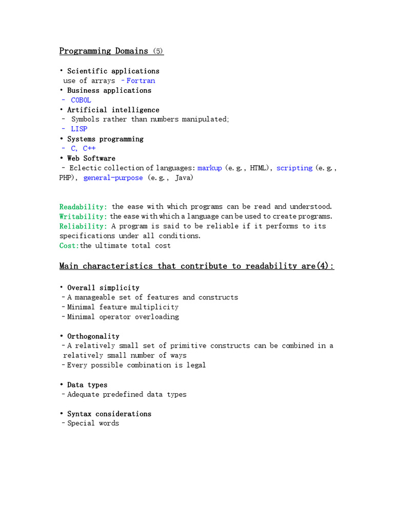 Programming Domains Course Summary Pdf Programming Language Computer Program