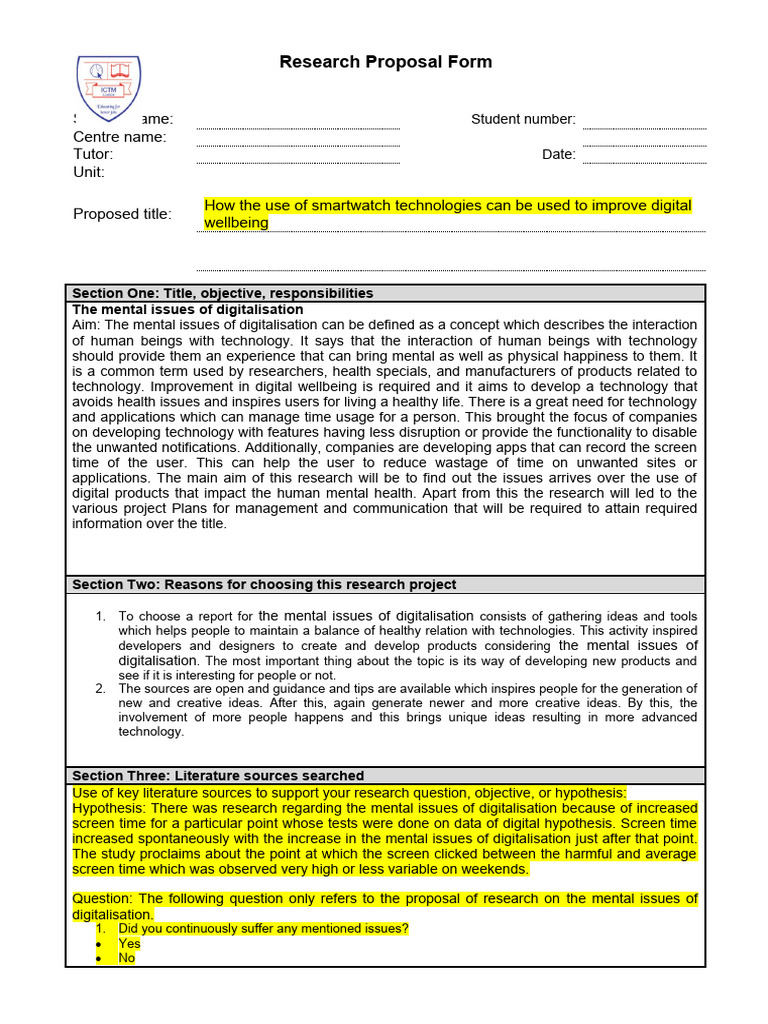Research Project Proposal Form - Edited | PDF | Informed Consent | Data
