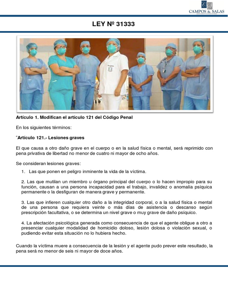 LEY #31333: Artículo 1. Modifican El Artículo 121 Del Código Penal ...
