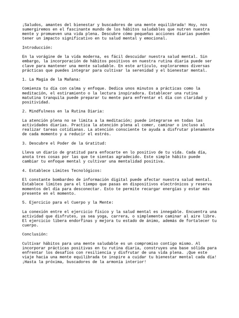 Cultivando Hábitos para Una Mente Saludable Descubre El Poder de Las ... Cultivando Hábitos para Una Mente Saludable Descubre El Poder de Las ...