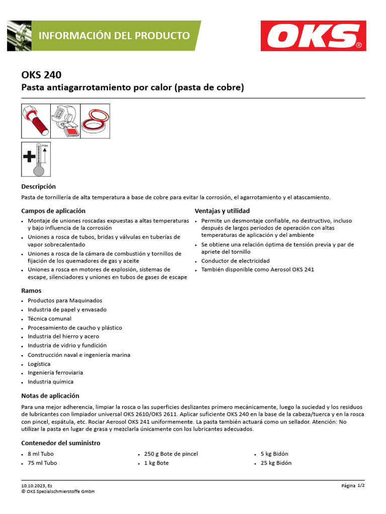 Pi Oks 240 110585 Es | PDF | Tornillo | Cobre