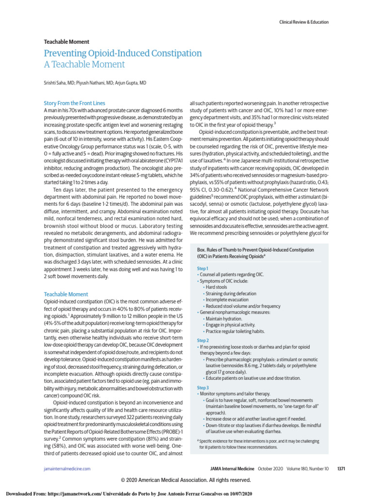 Preventing opioid-induced constipation (1) | PDF | Opioid | Constipation
