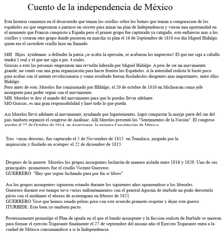 Cuento de La Independencia de Mexico | PDF | Colonización española de ...