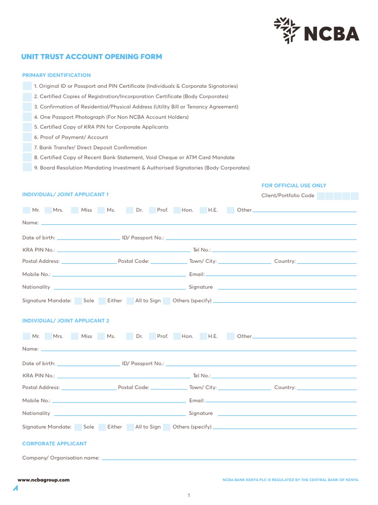 Unit Trust Account Opening Form 13.12.2019 1 | PDF | Banks | Cheque