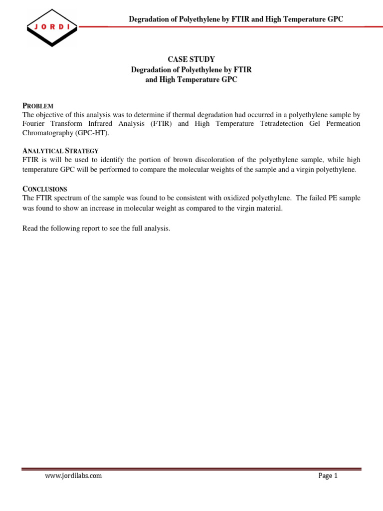 Case Study Degradation of PE FTIR HTGPC | PDF | Polyethylene | Infrared ...