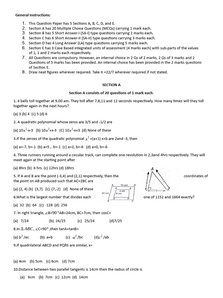Class 10 Maths Standard | Download Free PDF | Circle | Equations