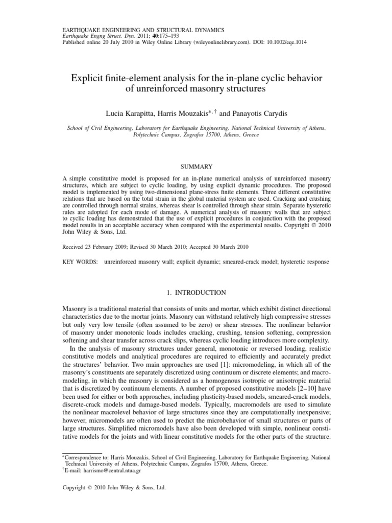 4 - Explicit Finite-Element Analysis For The In-Plane Cyclic Behavior ... 4 - Explicit Finite-Element Analysis For The In-Plane Cyclic Behavior ...