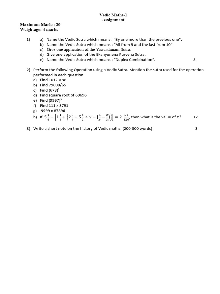 Vedic Mathematics - Assignment | PDF | Science & Mathematics