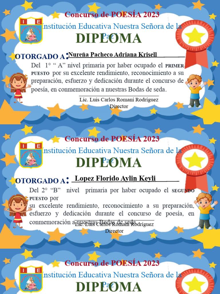 Diplomas de Poesía y Expociencia - Primaria | PDF