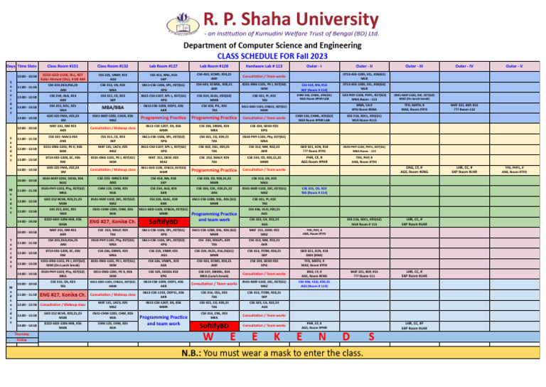 Class Routine Fall 2023 After MID | PDF