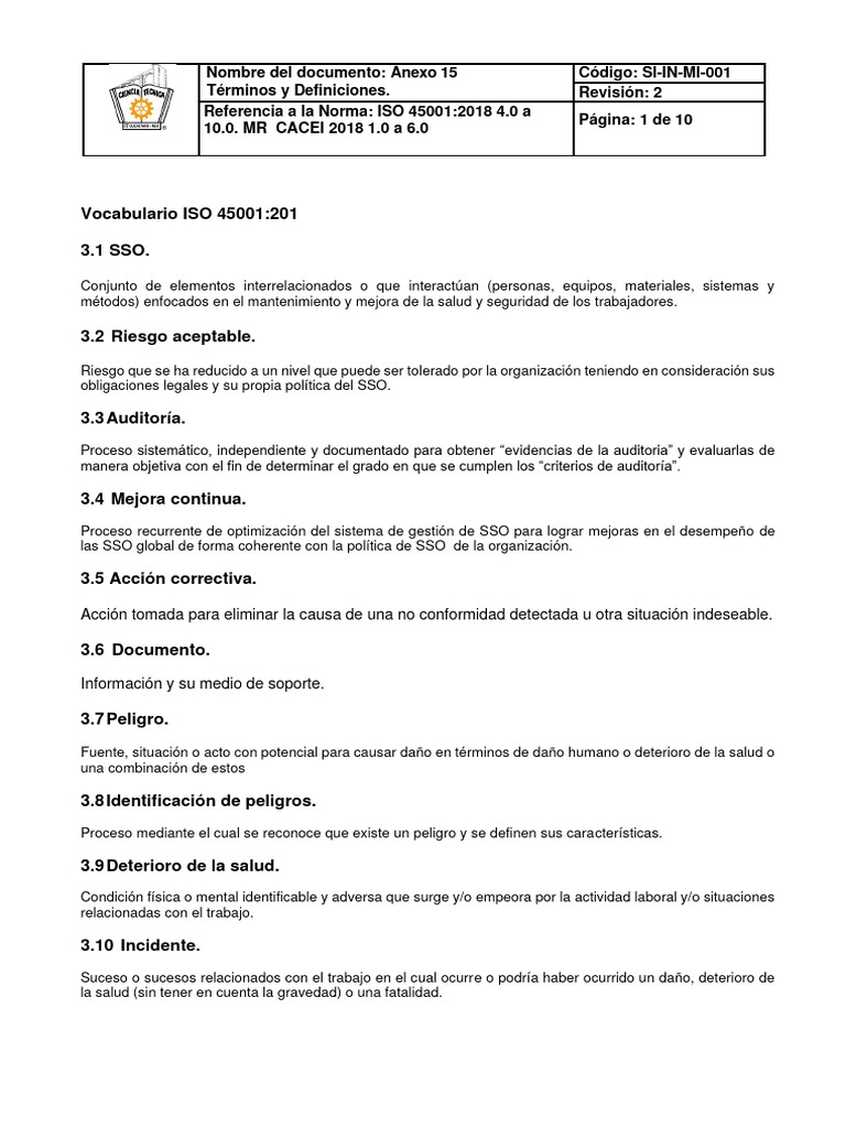 Definiciones de La Iso 450001 | PDF | Science | Plan de estudios