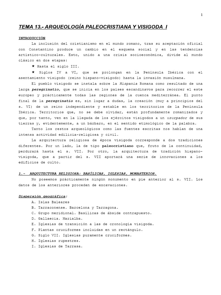Arqueologia y Prehistoria Tema 13 - Arqueologia Paleocristiana y Visigoda I | PDF | Iglesia ...