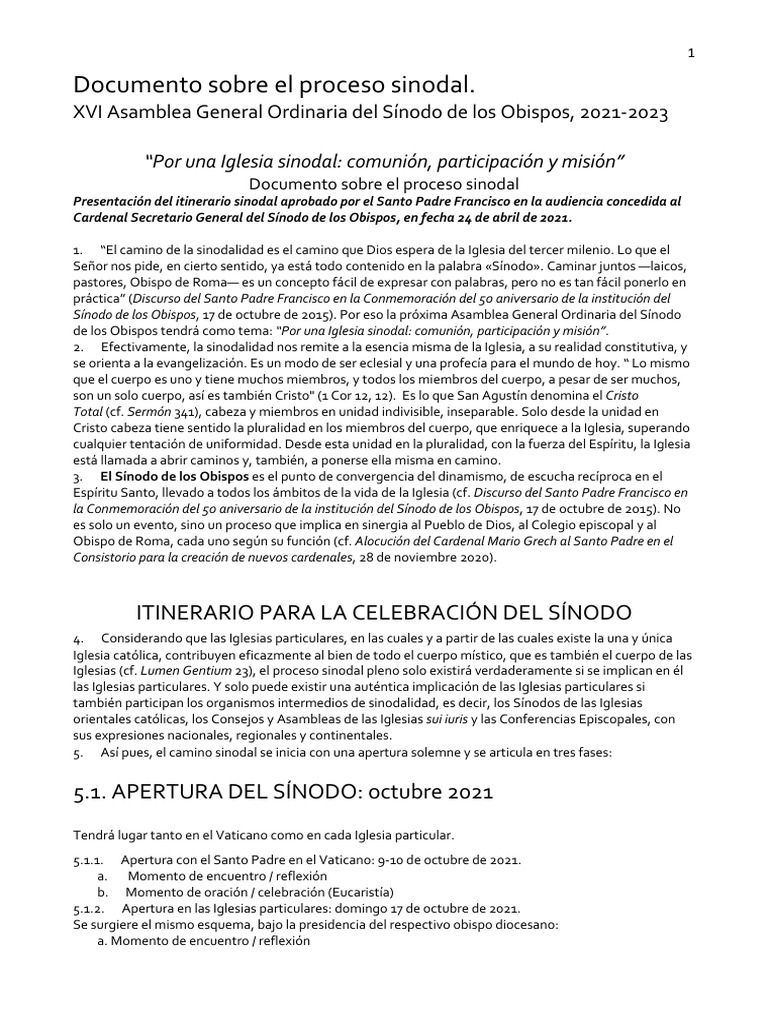 Documento Proceso Sinodal | PDF | Iglesia Católica | obispo