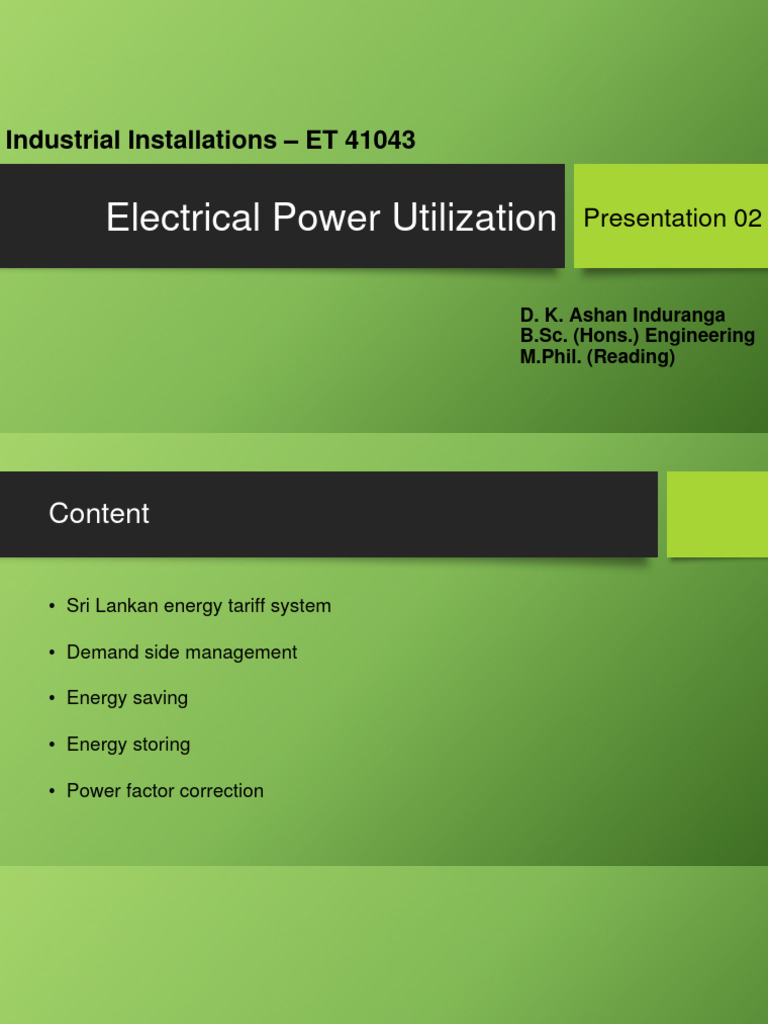 Lecture 02 - Electrical Power Utilization | PDF